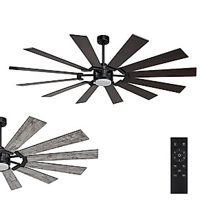 72 Inch 12 Blades Indoor Ceiling Fan with Light and Remote, Reversible DC Silent Motor, 110V ETL Listed for Living Room, Dining Room, Bedroom, Basement, Kitchen, Black