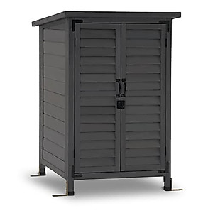 MCombo Outdoor Wood Storage Cabinet, Small Size Garden Wooden Tool Shed with Double Doors, Outside Tools Cabinet for Backyard (24.6”x 18.3”x38.2”) 0985 (Grey)