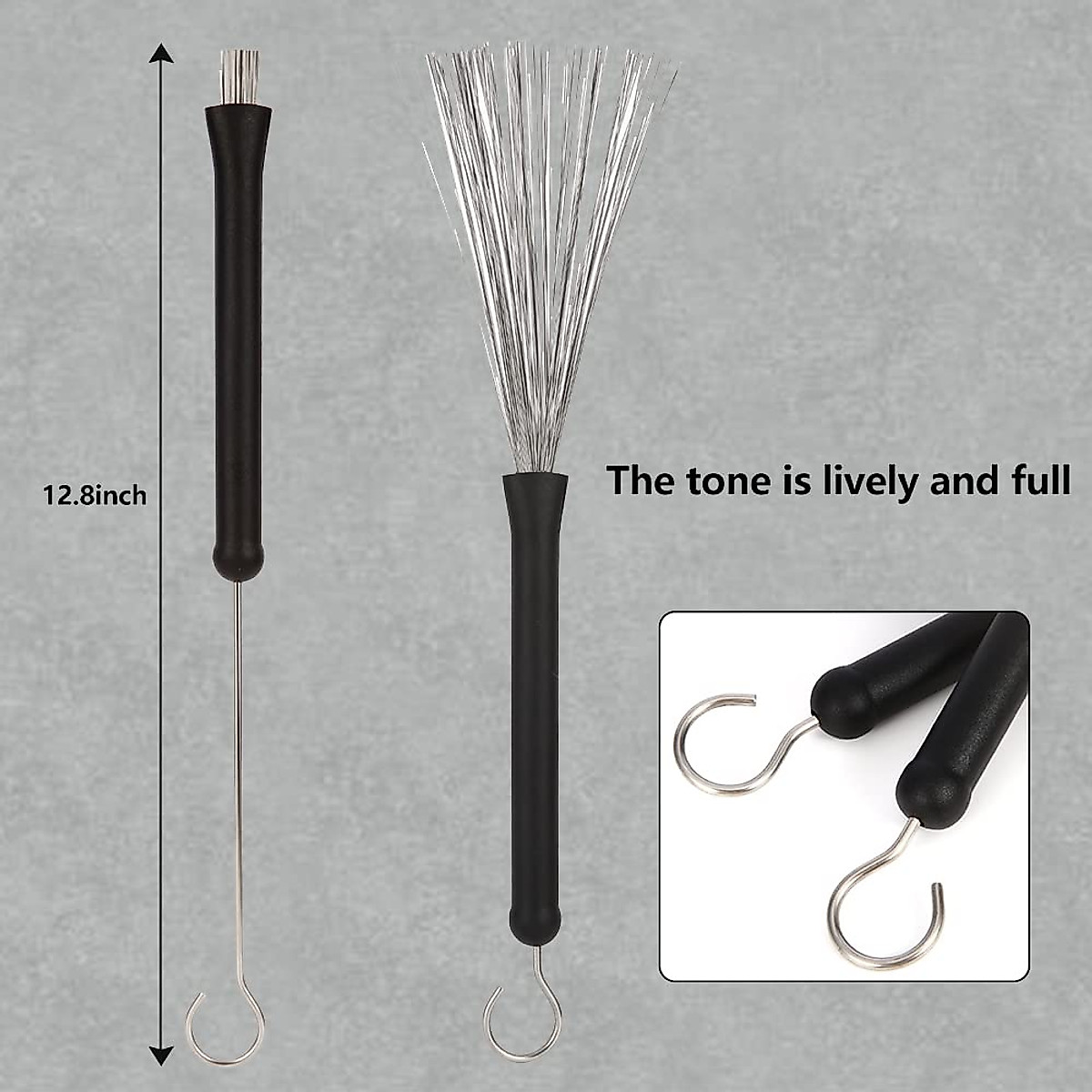Drum brush Kit,1pair Cahon Metal Wire Brushes and 1pair Jazz Nylon Brushes,1pair Percussion Bamboo Tie Rods,1pair Birch Multi-Rod Bundle Sticks,with Black Drumstick Bag,hold up to 4Pairs of Drumsticks