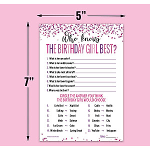 15 Who Knows The Birthday Girl Best Game Cards- for Child or Teen- Fun and Easy Game for Party or Sleepover- Girl Birthday Supplies, Activity, Decorations