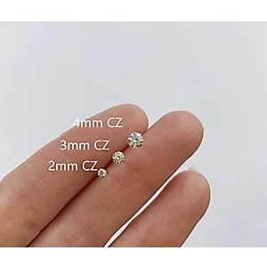 3mm Tiny CZ Screw on Flat Back Stud Earrings,Gold Plated Flat Back Cubic Zirconia Earrings for Helix Cartilage Tragus Earlobe Piercing Jewelry Gift for Women Men(3mm CZ, Gold)