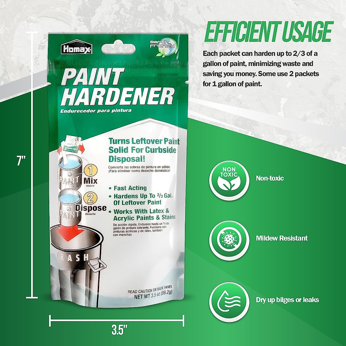 HOMESPHERE Homax Waste Away Paint Hardener, 12 Packs, 3.5oz – Fast Acting Paint Solidifier for Disposal - Paint Drying Powder for Acrylic & Latex Paint with 25 Pcs. of 14 Inch Wooden Stir Sticks