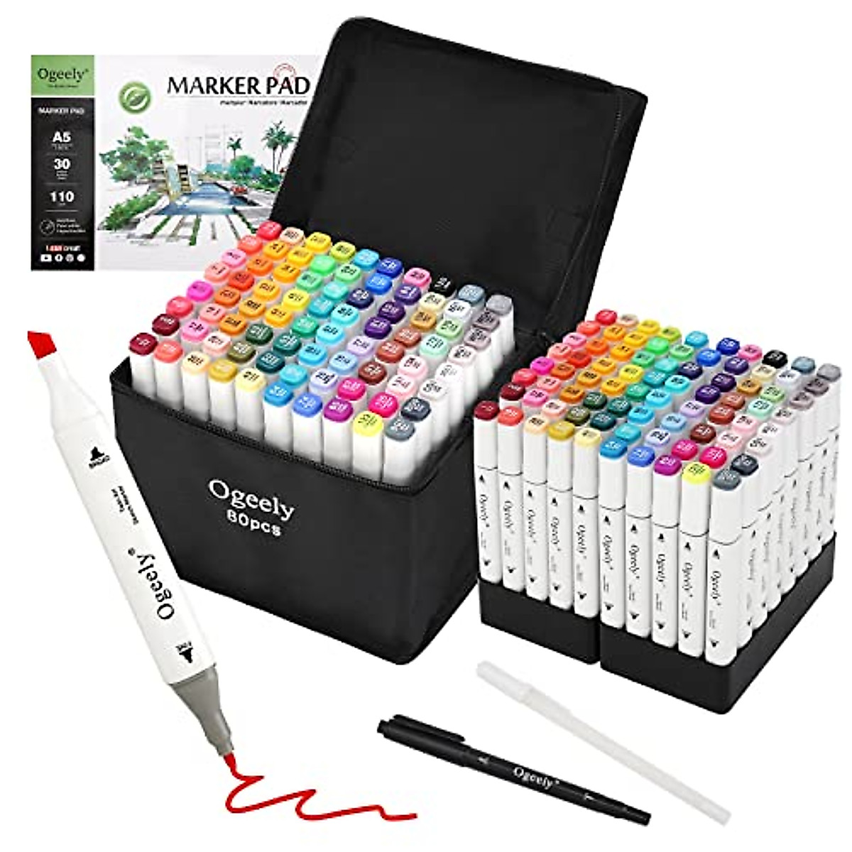 Ogeely 82-Color Alcohol Markers - Dual Tip Art Supplies for Artists