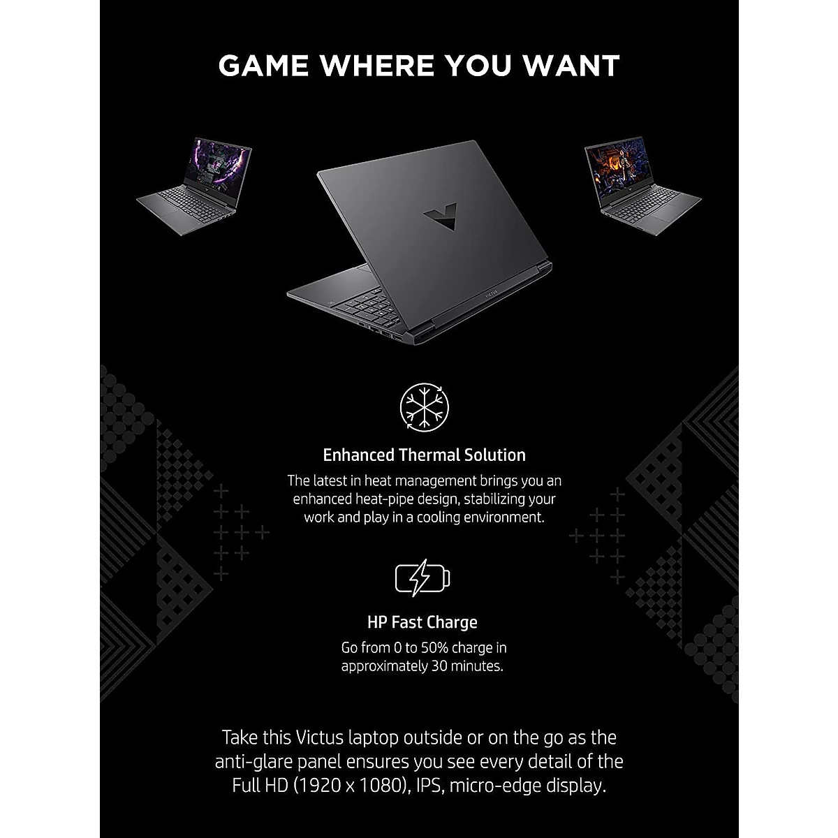 HP Victus Gaming Laptop, 15.6 inch FHD Display, 12th Gen Intel Core i5-12500H 12 Core, NVIDIA GeForce RTX 3050, 16GB RAM, 512GB SSD, Wi-Fi, Bluetooth, Windows 11 Home, Bundle with JAWFOAL