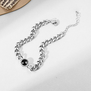 Personalized Photo Bracelet for Men Women Custom Circle Photo Projection Bracelet Cuban Link Bracelet with Picture Inside I Love You in 100 Languages Projection Bracelet for Couple Him Her