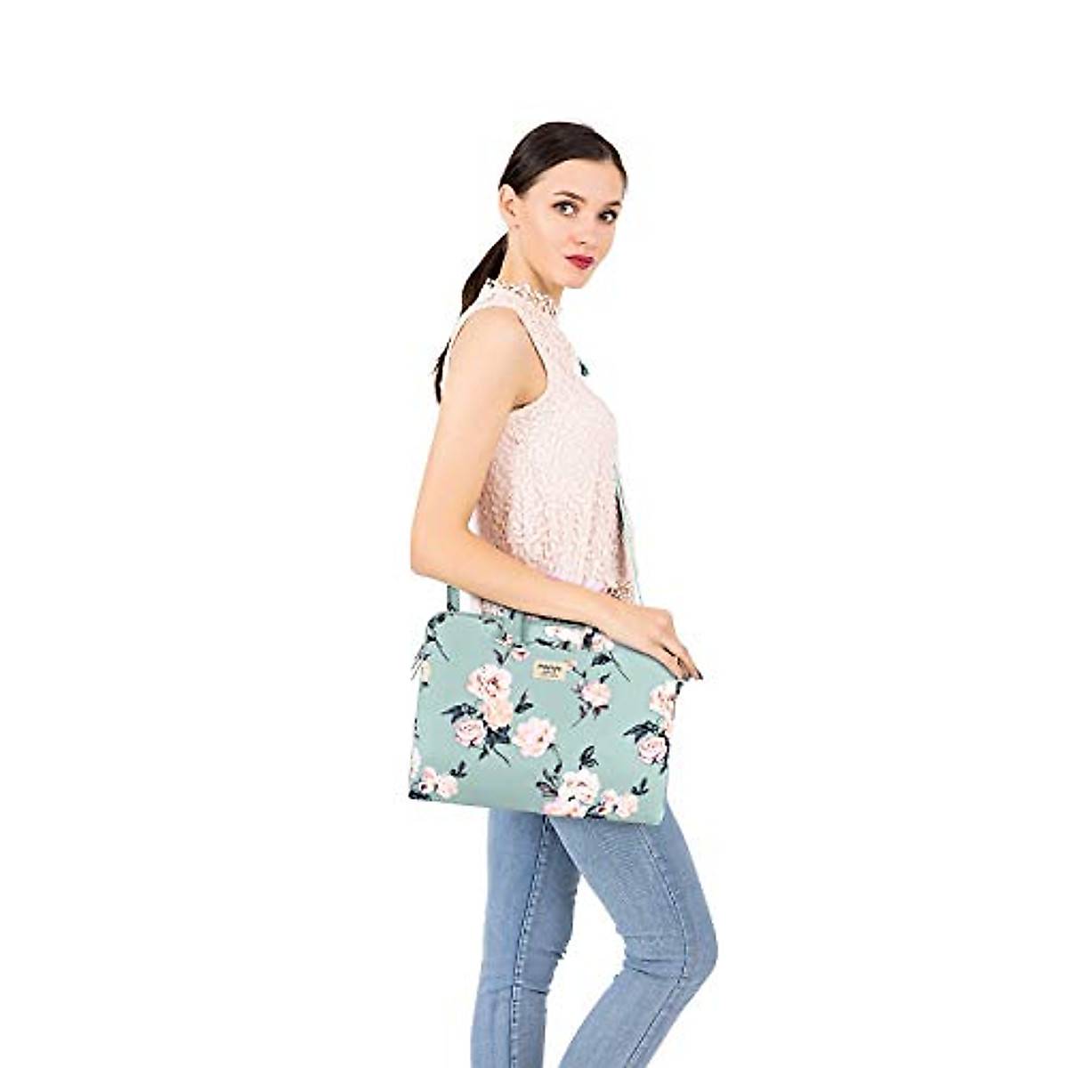 MOSISO Laptop Shoulder Bag Compatible with MacBook Air 15 inch M3 M2/Pro 16 M4 M3 M2 M1 2025-2019,15-15.6 inch Notebook, Camellia Carrying Sleeve with Belt, Green