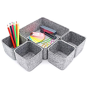 Welaxy Desk Organizers Storage bins Set Office Drawer Organizers Pen holder pencil cup phone stand sticky note storage Closet Cabinet boxes Organizing 5-piece Pack (Gray)