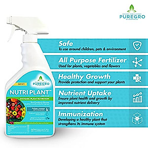 PureGro Nutri Plant - Plant Food with Micro Nutrients - Indoor Plant Fertilizer & Outdoor Plant Fertilizer - Suitable for All Vegetables, Plants & Gardens - Plant Food Fertilizer (24 oz Spray Bottle)