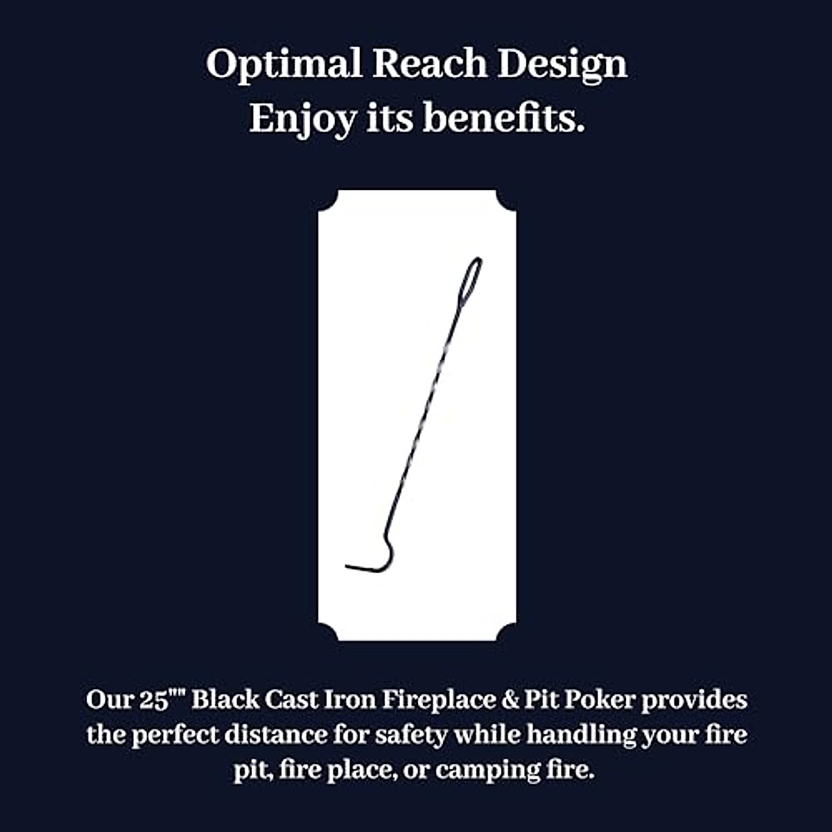 FLAMELY 25"" Black Cast Iron Fireplace & Pit Poker - Rust Resistant Powder Coated Poker Stick for Indoor/Outdoor Use, Modern Minimalistic Design & Optimal Reach for Safety - Fireplace Tool Accessory.