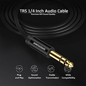DREMAKE 6 Foot 6.35mm 1/4" Male TRS to 6.35mm 1/4" Male TRS Audio Patch Cord, 1/4 TRS Instrument Cable for Guitar, Keyboard