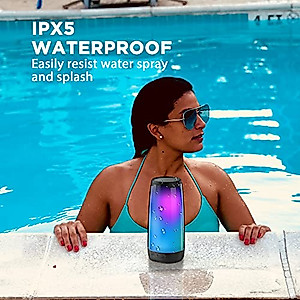 Bluetooth Speaker with Lights BUGANI Color Changing Portable Wireless Speaker 6 Color LED Lighting Themes, IPX5 Waterproof Bluetooth Speaker 20W Stereo Sound, 24 Hours Battery, TWS Pairing Mic TF Card