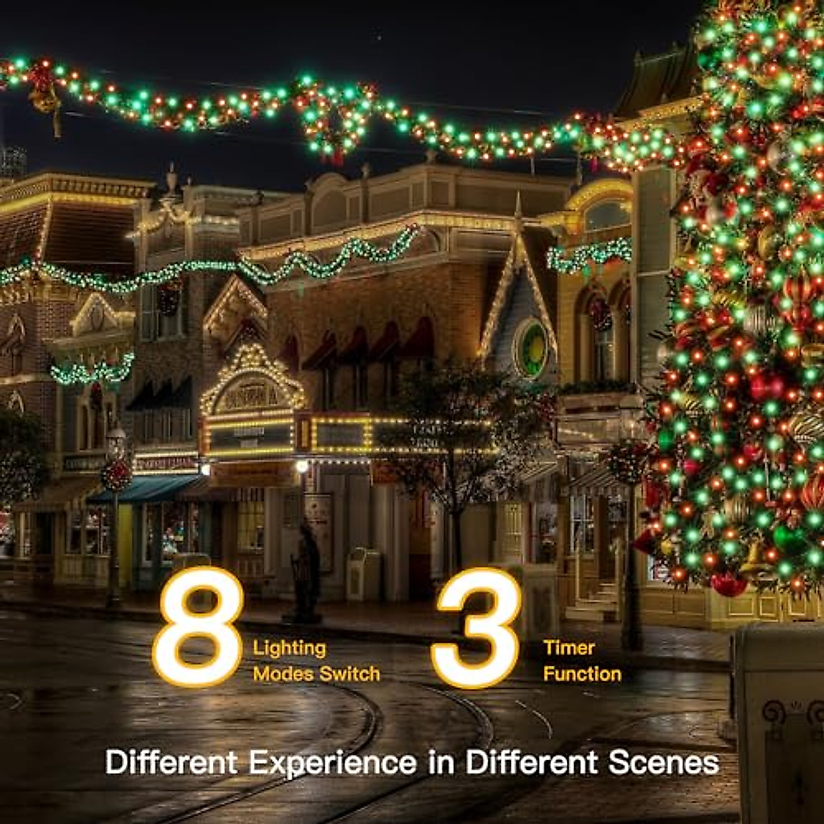 Ollny Cluster Lights for Christmas Tree, 600LED 30ft Red and Green Christmas Lights Outdoor 8 Modes Timer Remote, Waterproof String Lights for Indoor Outside Garland Xmas Decorations