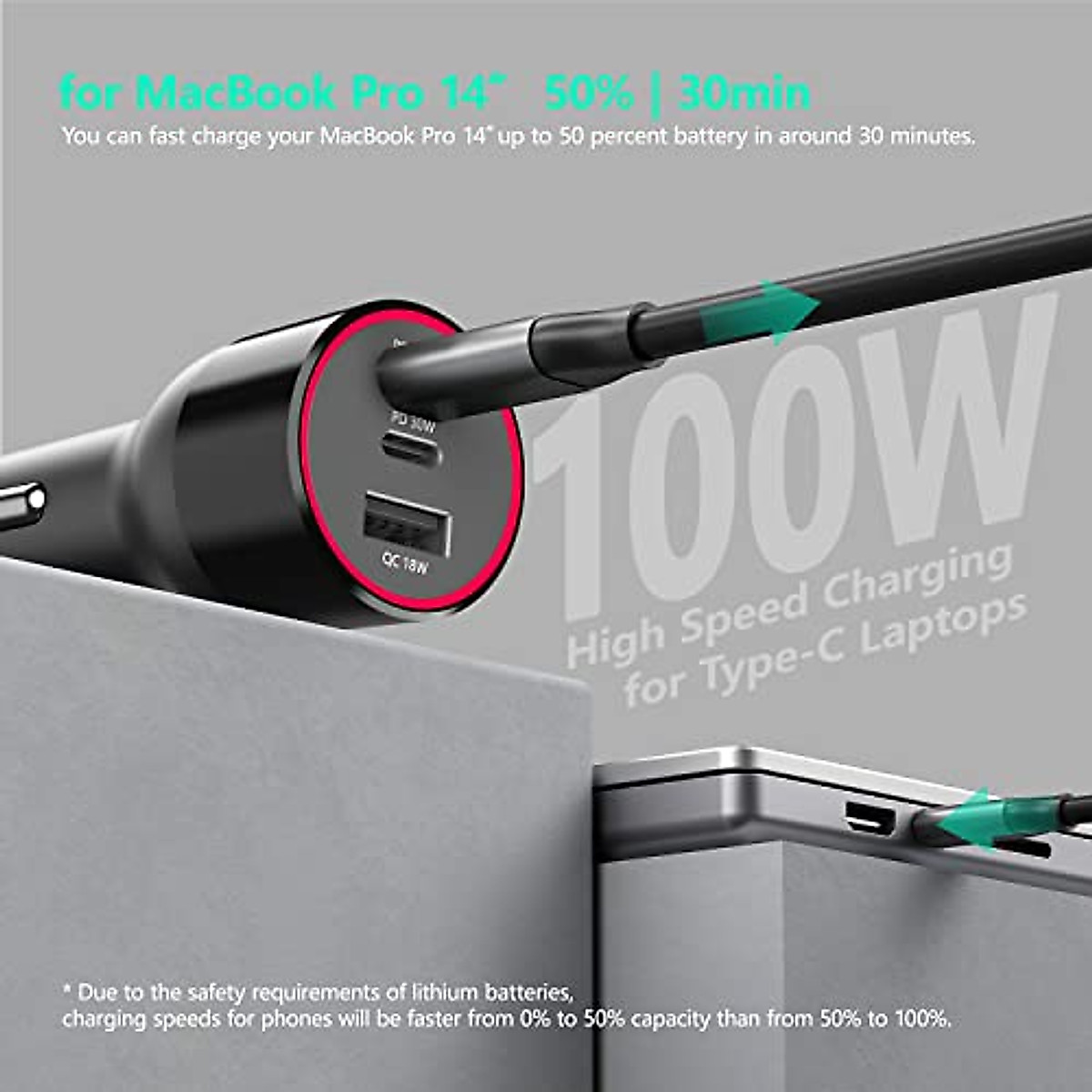 120W USB C Car Charger, 100W Type C PD 30W PPS 45W QC 18W Super Fast Charging LED Cigarette Lighter USB-C Car Adapter for iPhone 13 12 11 Pro Samsung S22 S21 Ultra Note 20 iPad MacBook Pro Air Laptop