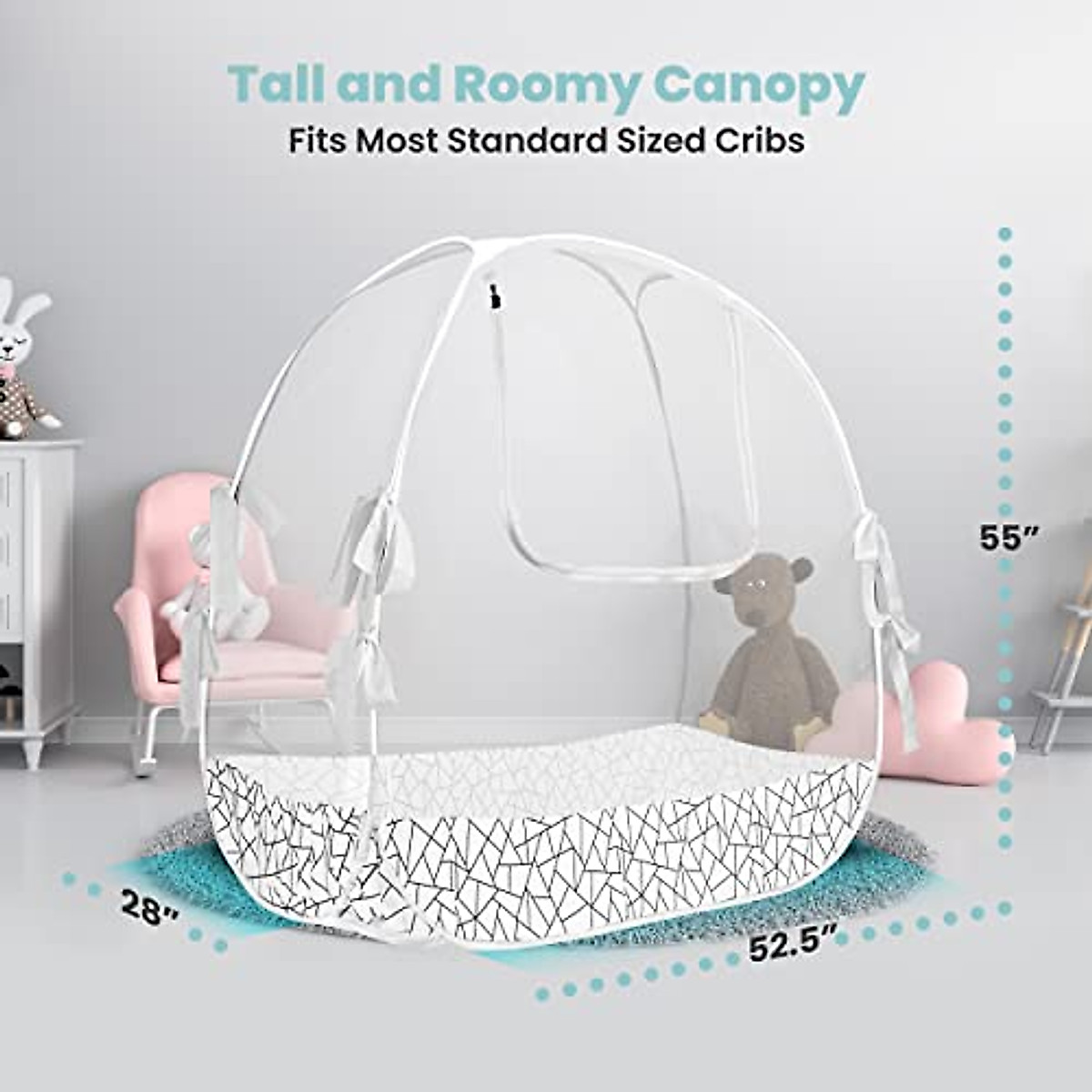Pro Baby Safety Pop Up Crib Tent, Fine Mesh Crib Netting Cover to Keep Baby from Climbing Out, Falls and Mosquito Bites, Safety Net, Canopy Netting Cover - Sturdy & Stylish Infant Crib Topper