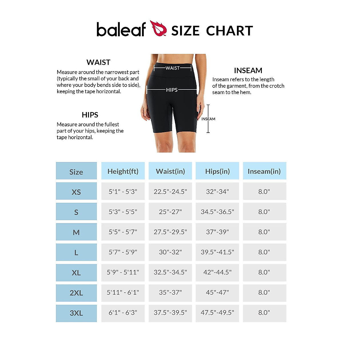 BALEAF Women's Light Compression Biker Shorts 8" High Waisted Yoga Gym Spandex Shorts Side Pockets Black XL