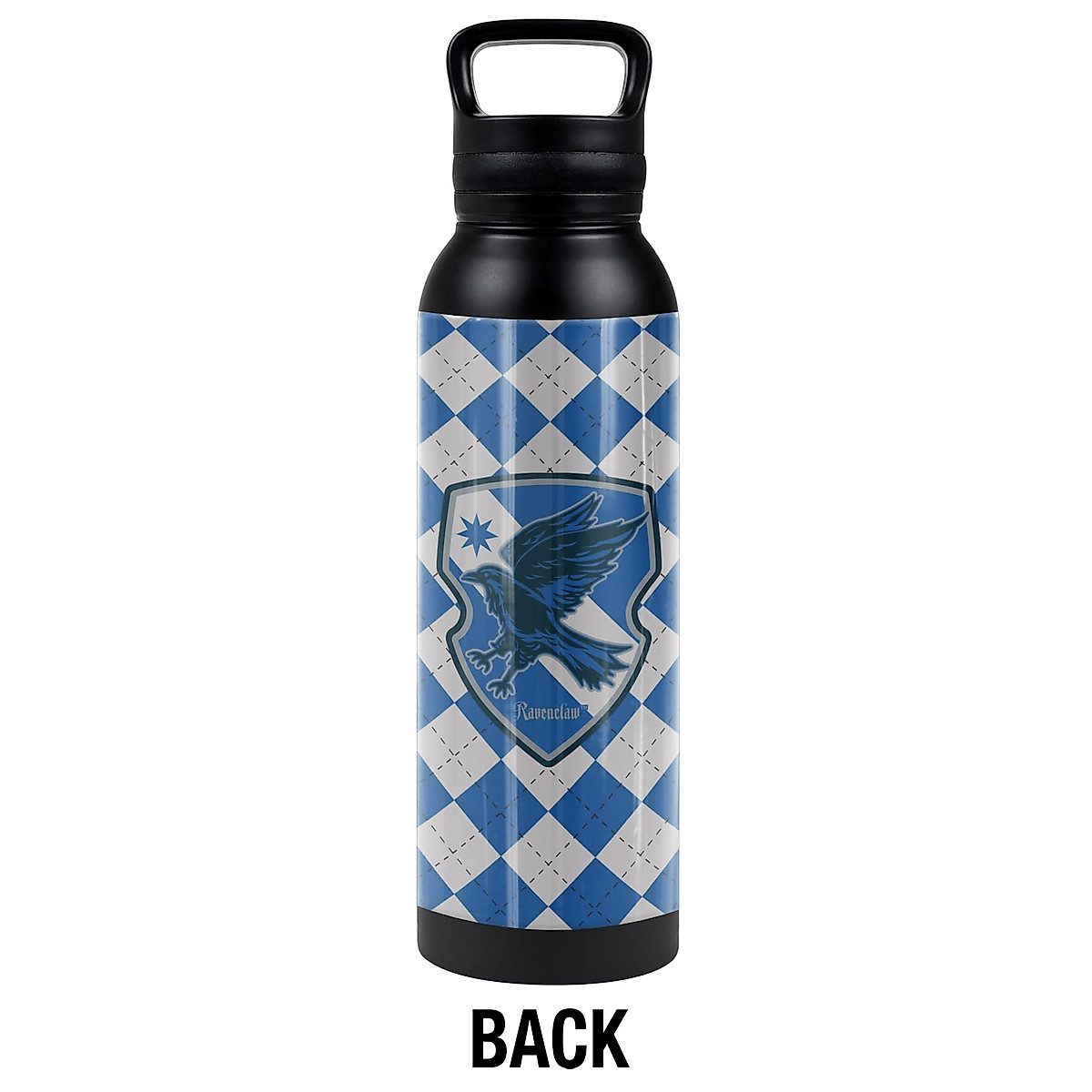 Harry Potter OFFICIAL Ravenclaw Plaid Sigil 24 oz Insulated Canteen Water Bottle, Leak Resistant, Vacuum Insulated Stainless Steel with Loop Cap, Black