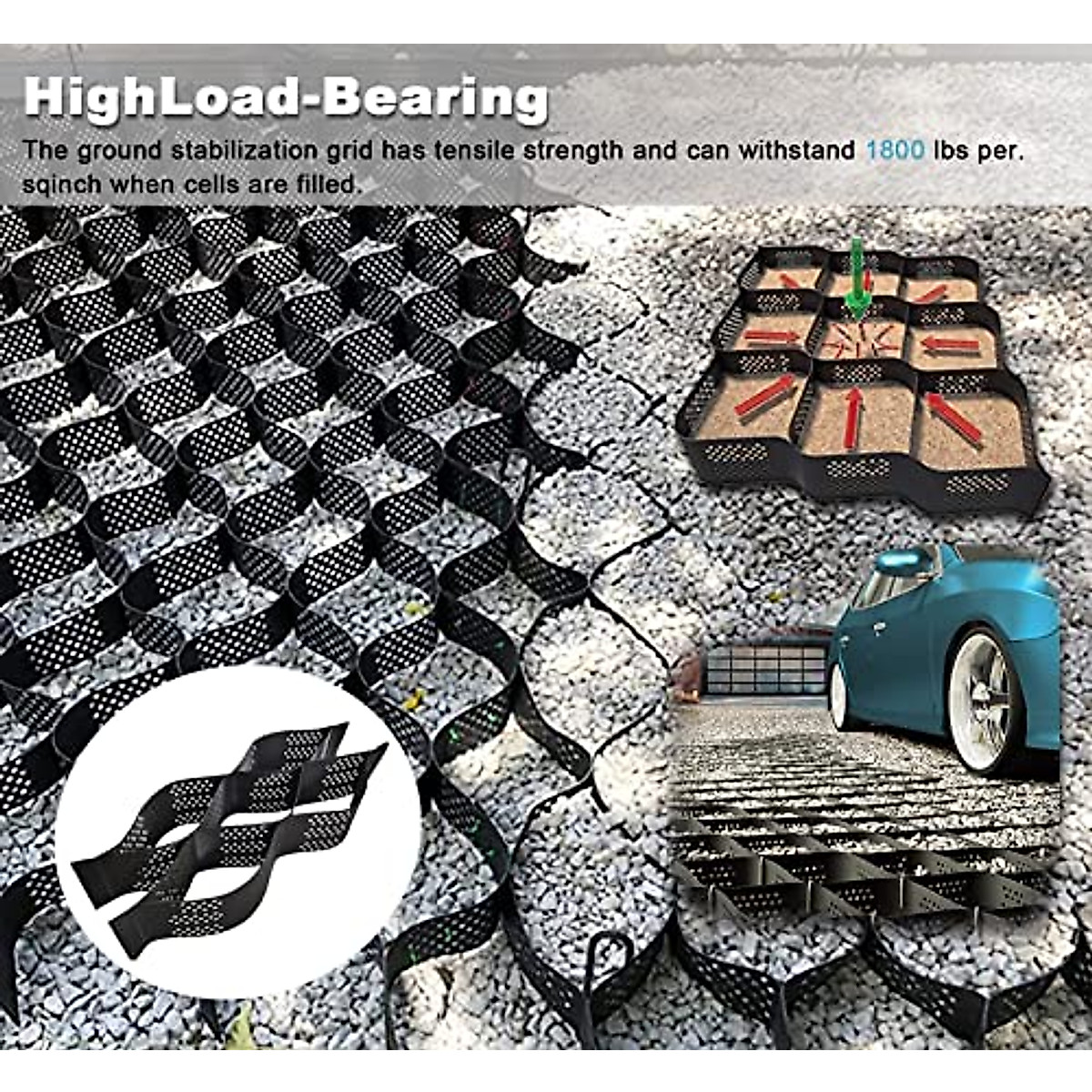 HAUTHE Ground Grid Anti-Slip Soil Geocell Stabilizer Geogrid, Flexible Ground Grid for Walkways Garden Parking, Cuttable Permeable Geo Grid for Subgrade Work (Size : 3mx8m (9.8ftx26.2ft))