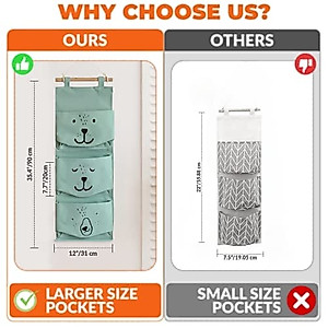 AD's SavvyHome, LLC Large Wall Hanging Organizer with 3 Storage Pockets-Space saver for Playroom, Bedroom, Baby Nursery, Bedside, Closet. Cute animal print cubby caddy. Waterproof, Travel Friendly