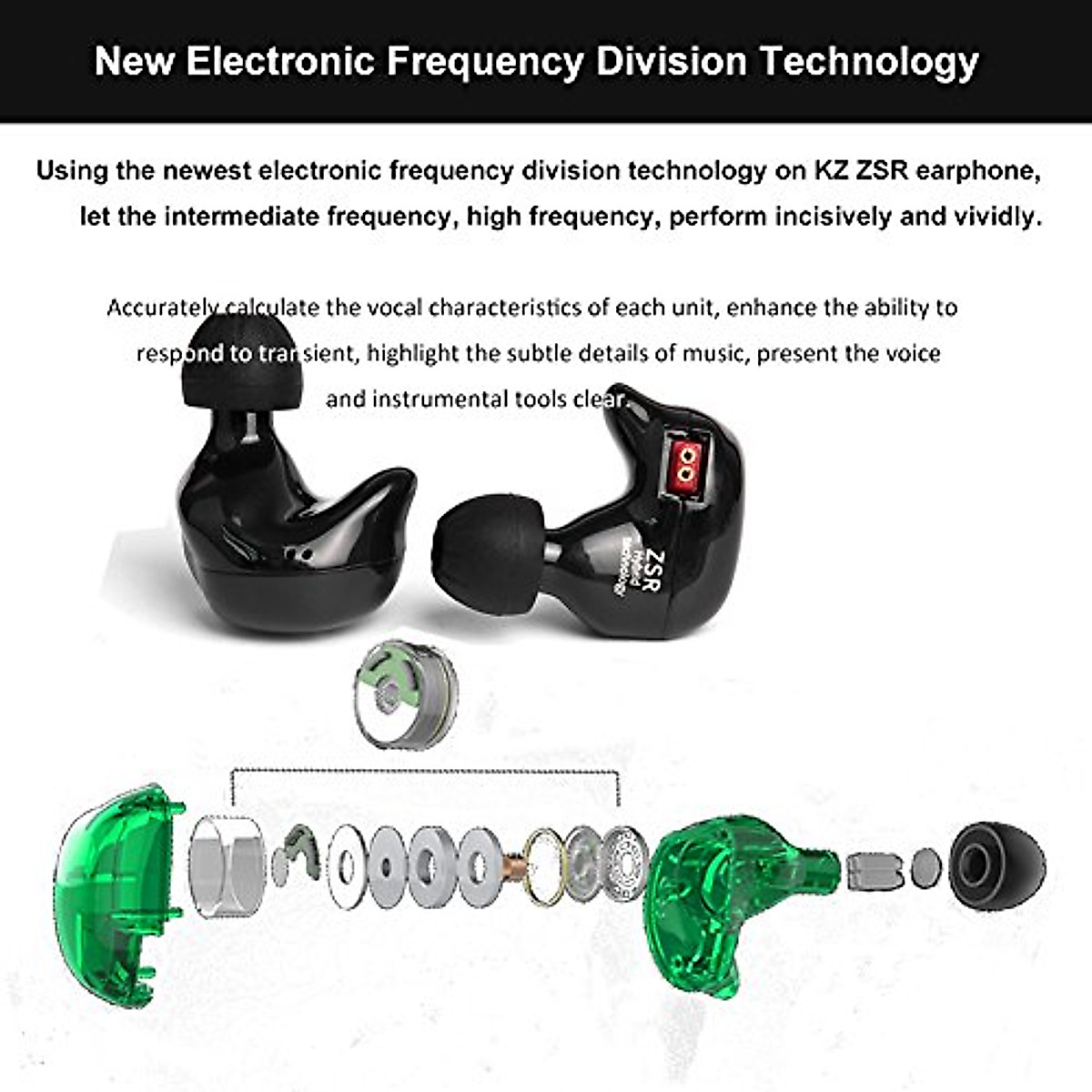 KZ ZSR in-Ear Headphones 1 DD & 2 BA Earphone HiFi Stereo Deep Bass Earbuds with Detachable Cable Noise Isolating Headset with Hybrid Driver for Running, Jogging, Walking (Black Without Mic)