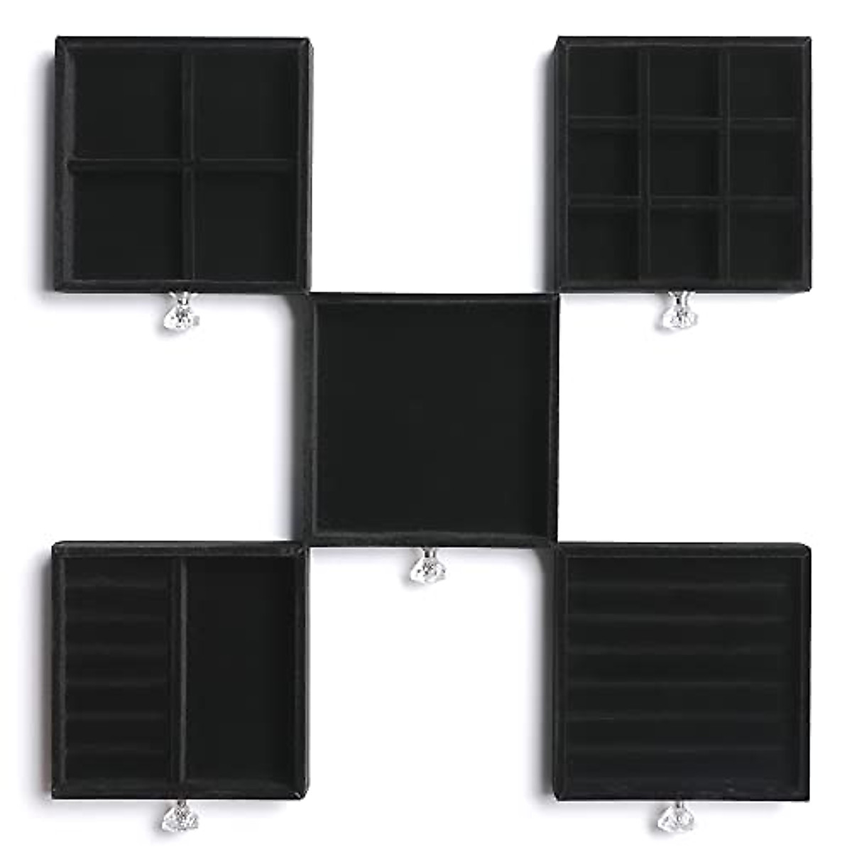 Frebeauty Acrylic Jewelry Box Clear Earring Organizer Storage Boxes,Necklace Hanging with 5 Removable Velvet Drawers Large Jewelry Display Case for Stud Rings Bracelets for Gift,(Black)