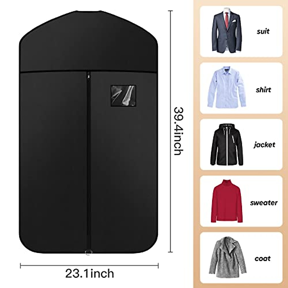 Vodiver Oxford Fabric Garment Bag Hanging Clothes Travel Suit Bag with Clear Window for Suits, Coats, T-Shirts, Jackets. (Blue, 40-inch-2 packs)