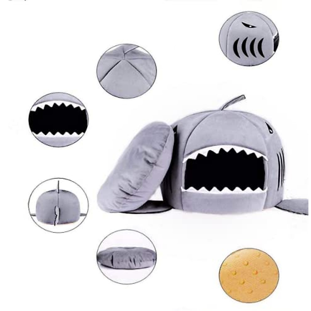 Shark-Shaped House Pet Bed with One Cushion and One Warm Kennels, Cat Bed Small Cat and Dog Cave Comfort Bed, Removable Pet Bed(Light Grey)