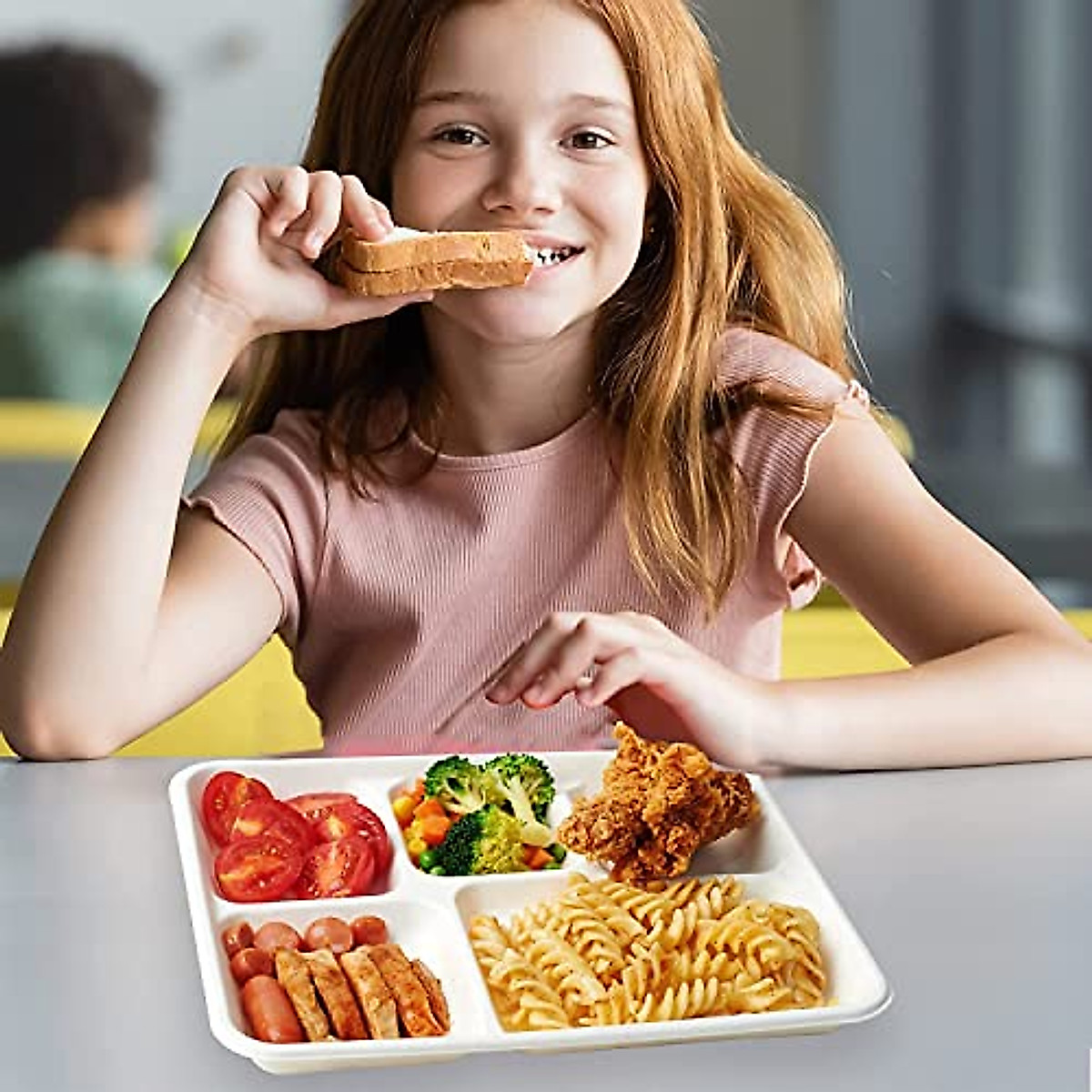 Leafarms 100% Compostable 10x8 / 5 Cp Tray [125-Pack], Heavy Duty Eco-Friendly Dinner Plates Disposable I Biodegradable Unbleached Sugarcane Eco Trays - (Color - White)