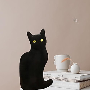 Zen Living Pro Black Plush Cuddle Cat Shaped Throw Pillow – Cute Fluffy Stuffed Long Animal Plushies, Life Size Spooky Cushion, Realistic Halloween Gothic Boho Decor Gift