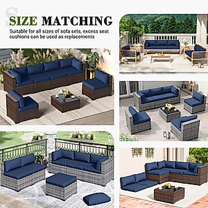 VONZOY Outdoor Furniture Cushions, Replacement Cushions for Patio Furniture Set, 14 Pieces Water-Resistant Patio Sofa Cushions Fits 6-seat Sectional Couch(Navy Blue)