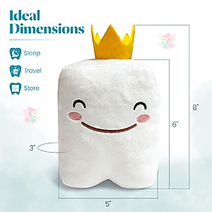 6" Tooth Fairy Pillow with Back Pocket - Soft Plush Stuffed Animal Toy for Kids, Boy or Girl - Squishable Holder