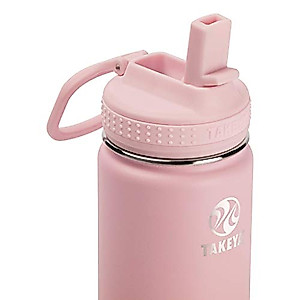 Takeya Actives Kids Insulated Stainless Steel Kids Water Bottle with Straw Lid, 14 Ounce, Blush Monochrome
