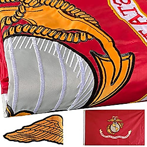 Embroidered Double Sided USMC Marine Corps Flag 3x5 Outdoor-3Ply Heavy Duty 300D Nylon 4 Rows Sewn- All Weather United States Official Marines Flag Banner for Outdoor/Indoor with 2 Brass Grommet