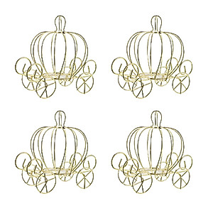 STOBOK Halloween Pumpkin Carriage, Thanksgiving Golden Metal Centerpiece Candy Holder Candy Cart Princess Carriage Candy Container Tabletop Decoration for Halloween Wedding Party 4PCS