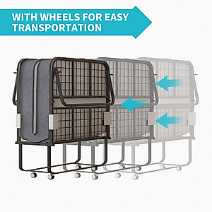 CECER Twin Size Folding Bed with 5 Inch Foam Mattress, 75" x 51" Rollaway Bed, Space-Saving Guest Bed, Portable Foldable Extra Bed for Adults with Sturdy Metal Frame, Easy Moving