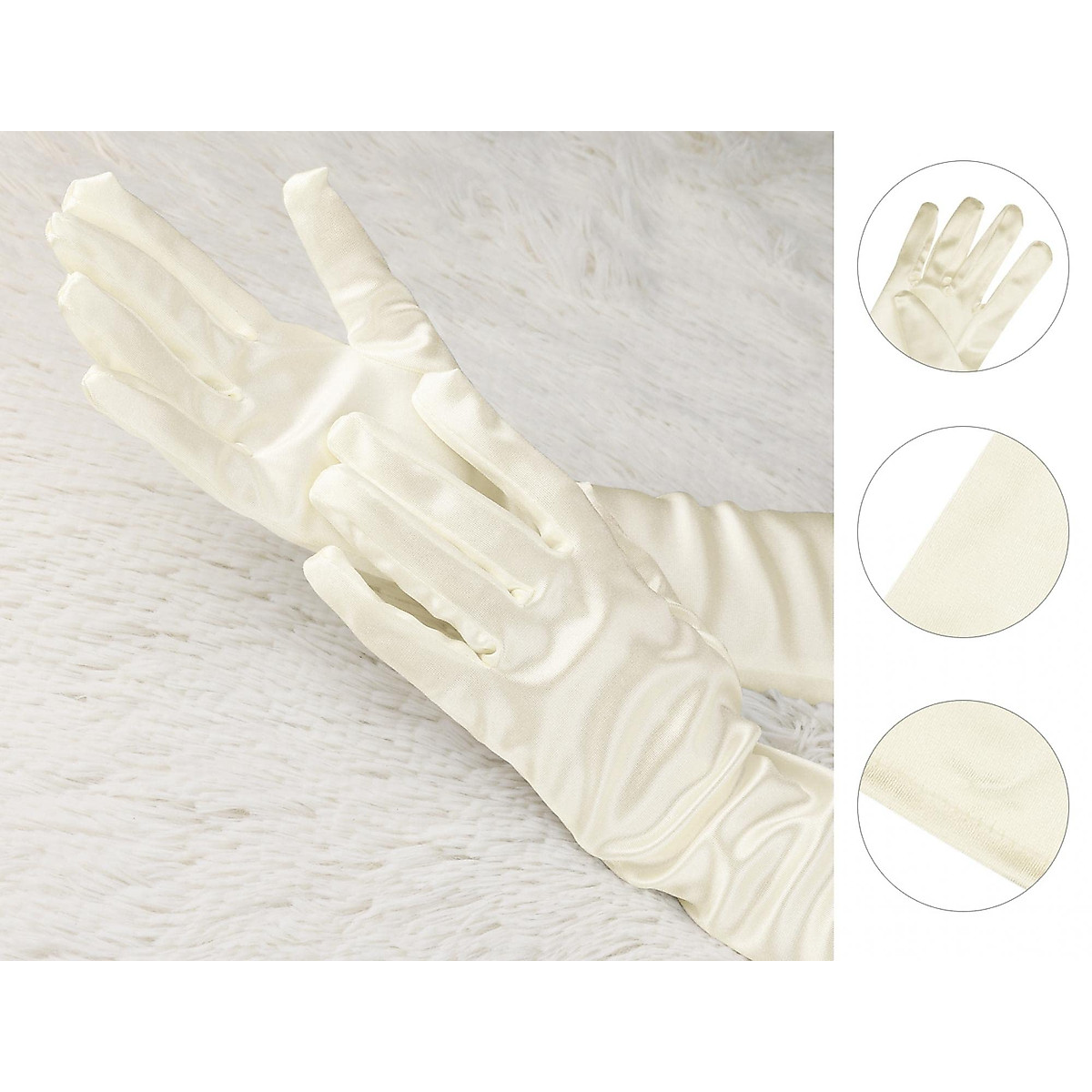 Allegra K Women's Long Gloves 1920S Evening Party Full Finger Mittens Elegant Opera Glove One Size Shiny Beige