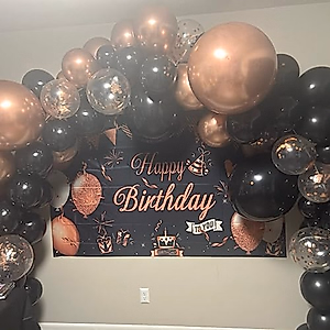 Rose Gold and Black Balloon Arch Kit, Metallic Rose Gold and Black Balloon Garland Kit with Different Sizes 18/12/10/5 inch Balloons for Graduation Birthday Wedding Anniversary Party Decorations