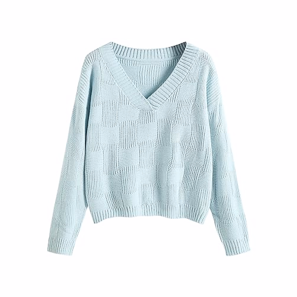 ZAFUL Oversized Sweaters for Women Sexy V Neck Long Sleeve Knit Sweater Loose Batwing Jumper Pullover Tops Blue S