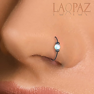 LAOPAZ White Opal Small Black Nose Ring - 24 Gauge Thin Nose Piercing 925 Silver - Handmade Nose Hoops Jewelry…
