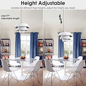 GO&SO 3-Tier Plug in Pendant Light Hanging Light with Plug in Cord Fabric Lampshade Plug in Ceiling Light Fixture for Bedroom Living Room White Silver