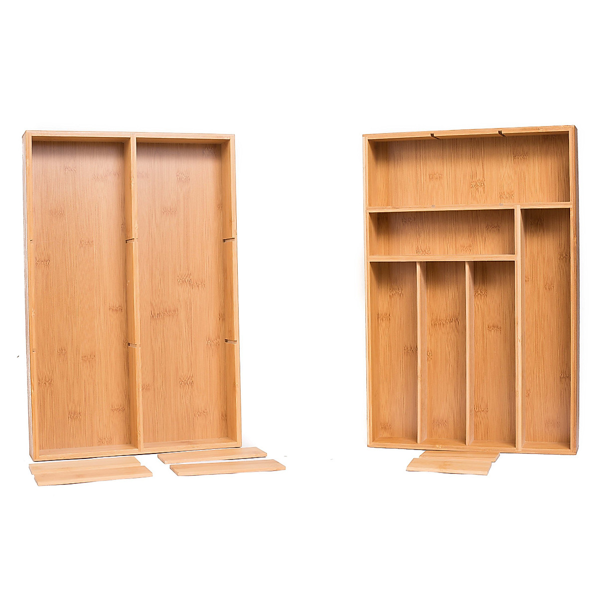 BirdRock Home 2 pc Bamboo Utility Drawer Organizer – Utensil Silverware – Spoon Knife Fork –18 Inch – Large – Natural Wood – Tray – Adjustable Kitchen Organization