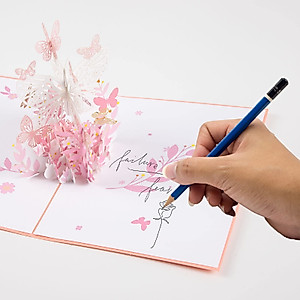 Pop Up Butterfly Birthday Card with Envelopes,3D Flying Butterflies Flower Birthday Cards，Handmade Colorful Popup Greeting Cards, For Birthday, Valentines Day,7.8x5.9 inch (Pink butterfly)