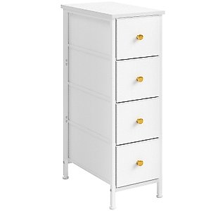 Fixwal Narrow Storage Cabinet, Narrow Nightstand Dresser with 4 Drawers, Slim Fabric Dresser Storage Tower for Small Spaces, White Dresser, for Bedroom, Bathroom, Living Room, Laundry, Closet