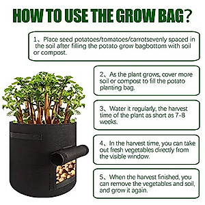 Dchant&Wiiiisen Potato Grow Bags 3 Pack 7 Gallon Plant Grow Bag with Window Flap Breathable Planting and Two Handles Thickened Non-Woven Fabric Gardening Plant Containers for Vegetables & Flowers