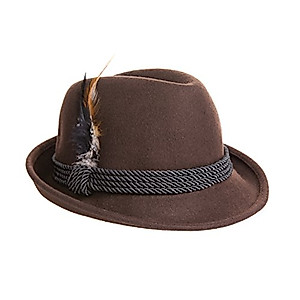 Alpine Holiday Oktoberfest Wool Bavarian Fedora Hat - Brown Color - Size Large (L)
