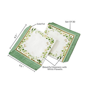 Kate Aspen Sage Green Party Decorations, Eucalyptus Floral Wedding Napkins, Thick Decorative Dinner Napkins, Luncheon Serveware - Perfect for Greenery Bridal Showers, Wedding and Engagement Party