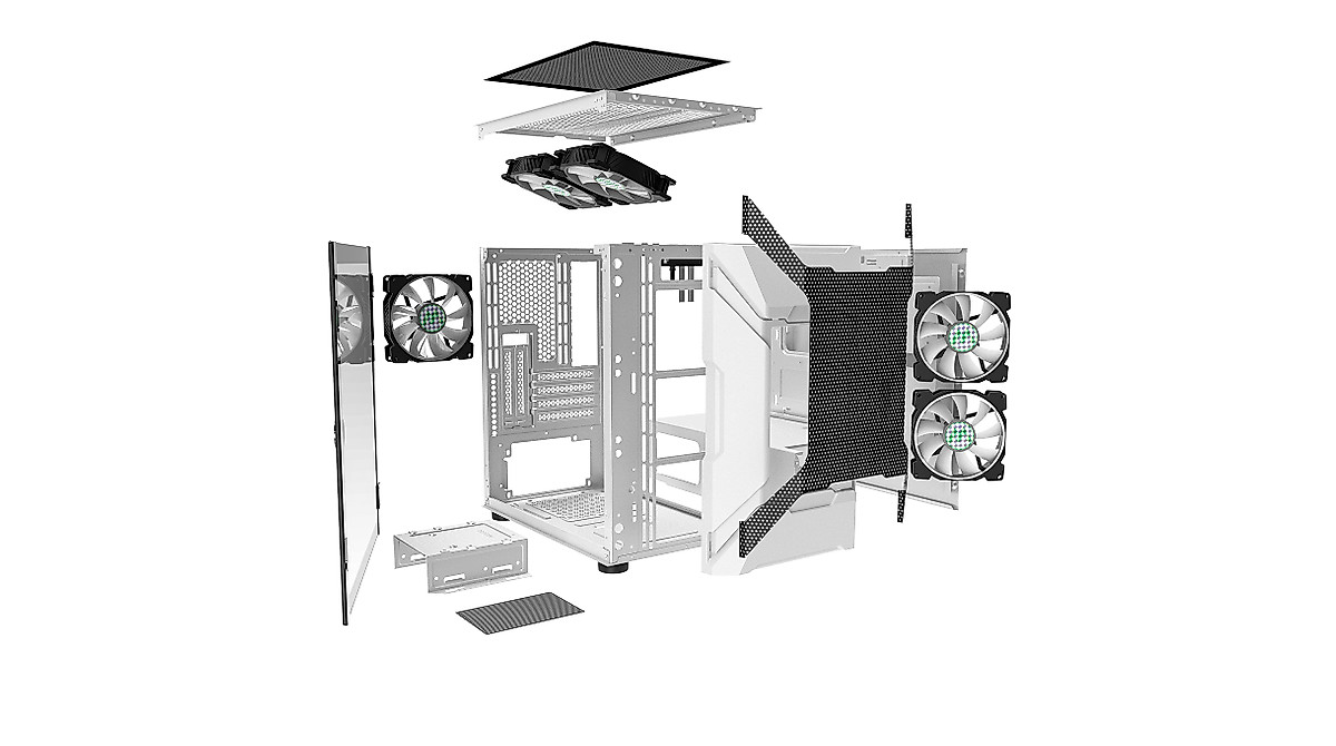 MUSETEX MATX Mid Tower Case with 5 ARGB Fans | White