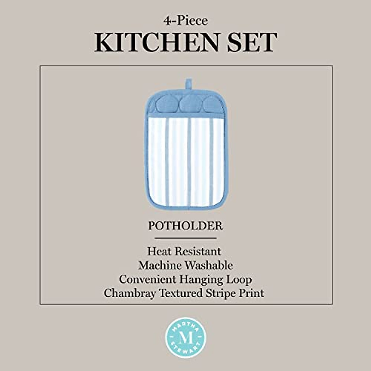 Martha Stewart Daisy Stripe Pot Holder Set 2-Pack, Blue, 7"x10"