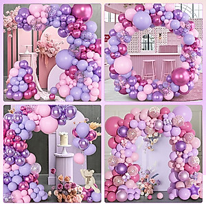 Amandir 153pcs Pink Purple Balloon Garland Arch Kit, Different Sizes 18 12 10 5 inch Pink Purple Red Latex Metallic Confetti Purple Balloons for Girl Women Birthday Bridal Baby Shower Party Decoration
