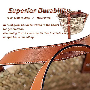 JAYAVENTURA Small Straw Basket Bag for Women PU Leather Strap Raffia Woven Tote for Summer Beach
