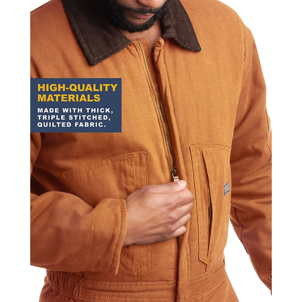 Bass Creek Outfitters Men's Coveralls – Water Resistant Insulated Long Sleeve Duck Canvas Jumpsuit (Sizes: M-XXL), Size Large, Wheat